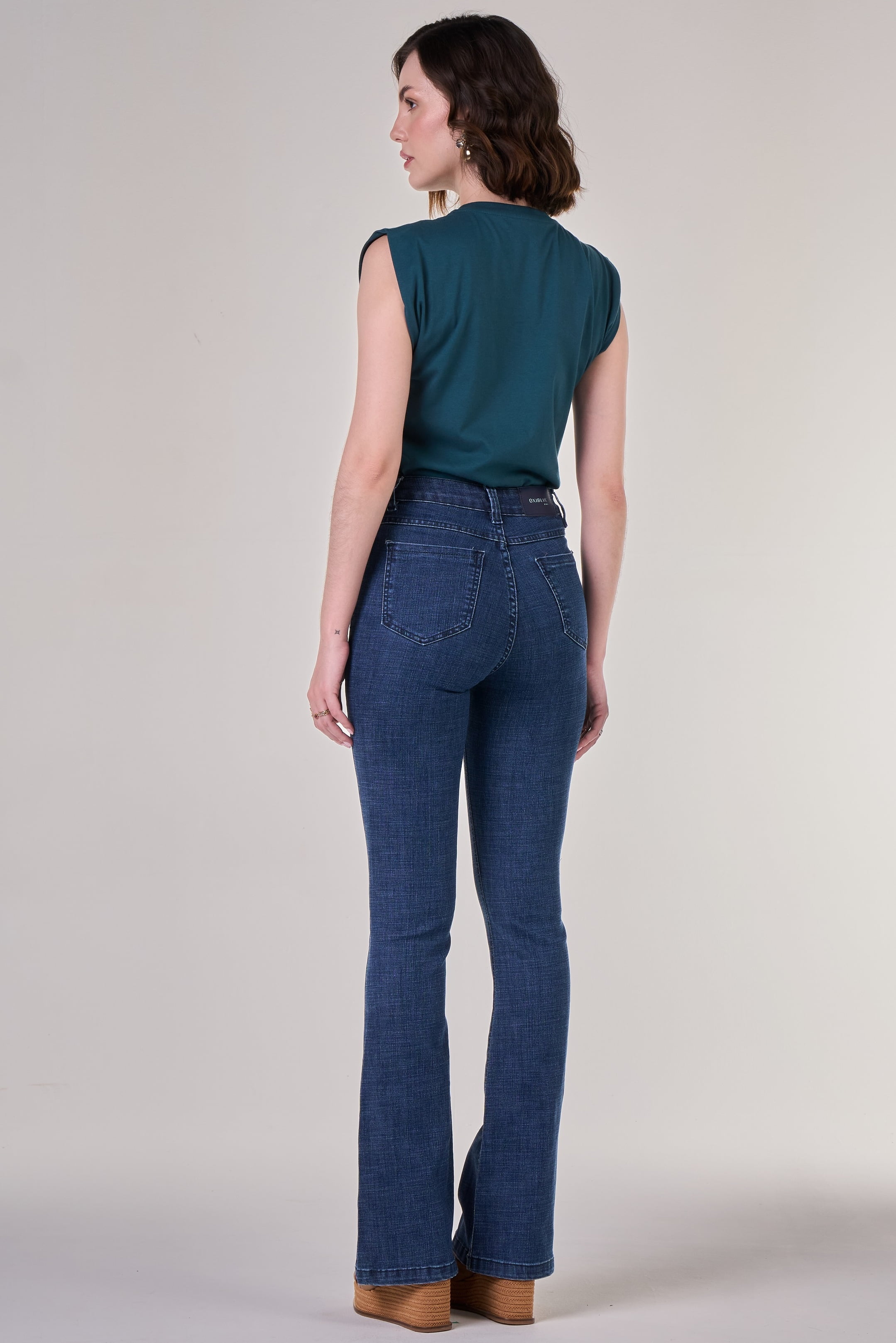 Calça Flare Jeans Azul Escuro F24040 - Oxiblue Jeans