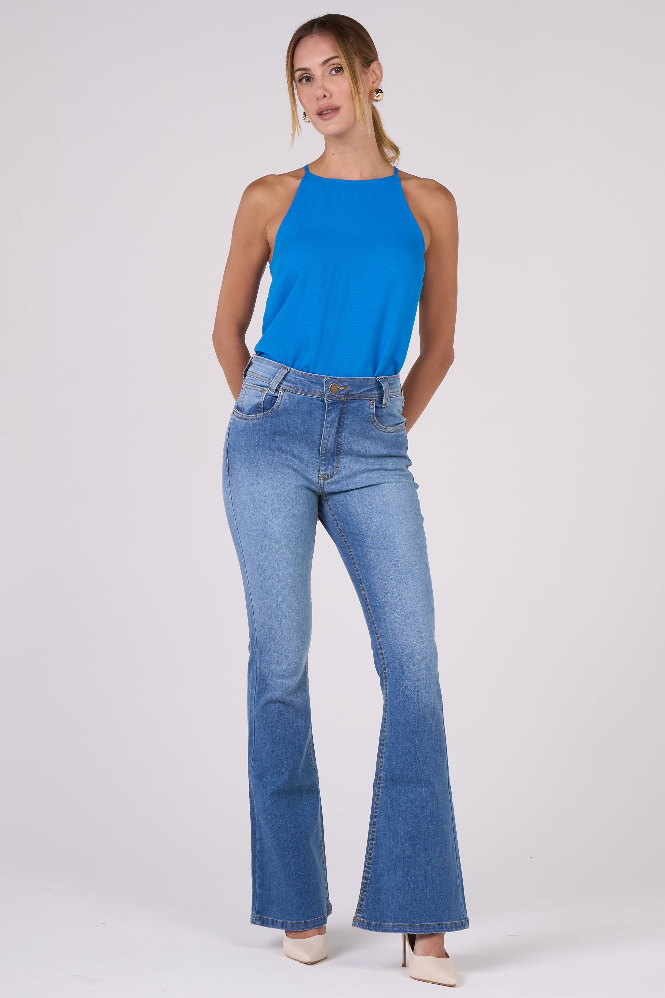Calça Flare Jeans Azul Médio F24089 - Oxiblue Jeans