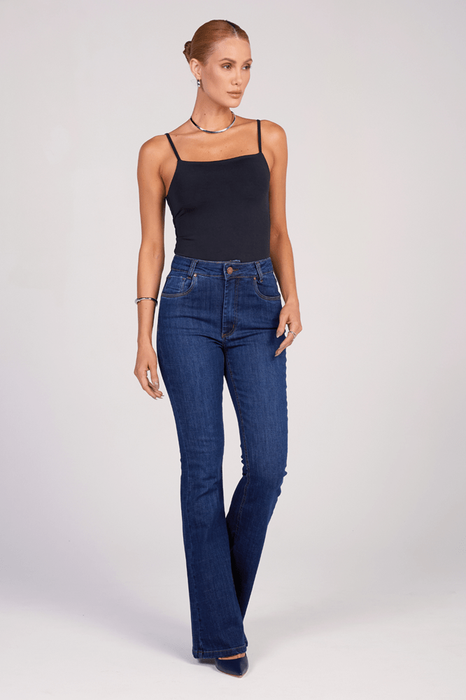 Calça Flare Jeans Azul Escuro F25026 - Oxiblue Jeans