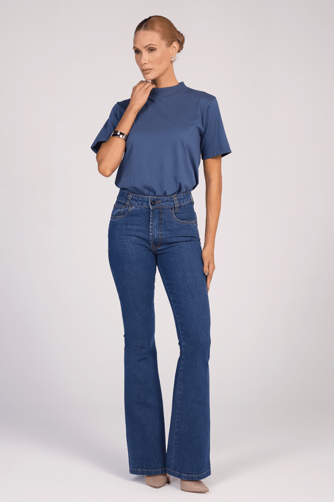 Calça Flare Jeans Azul Médio F25037 - Oxiblue Jeans