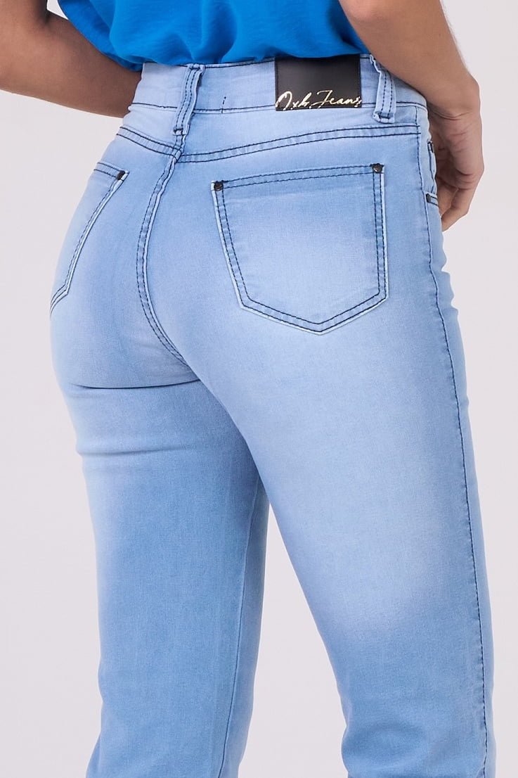Calça Jeans Reta Feminina Azul Claro F2918 - Oxiblue Jeans