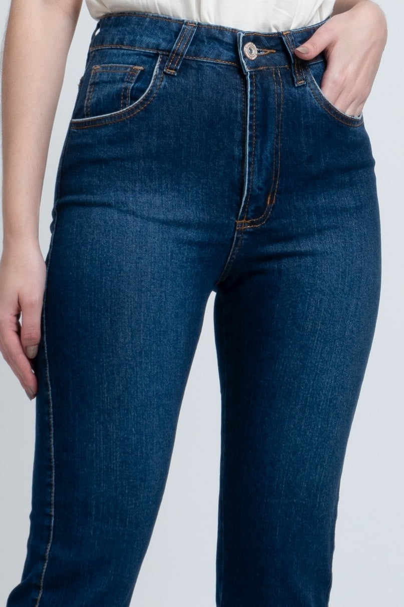 Calça Jeans Reta Feminina Cropped F2023185 - Oxiblue Jeans