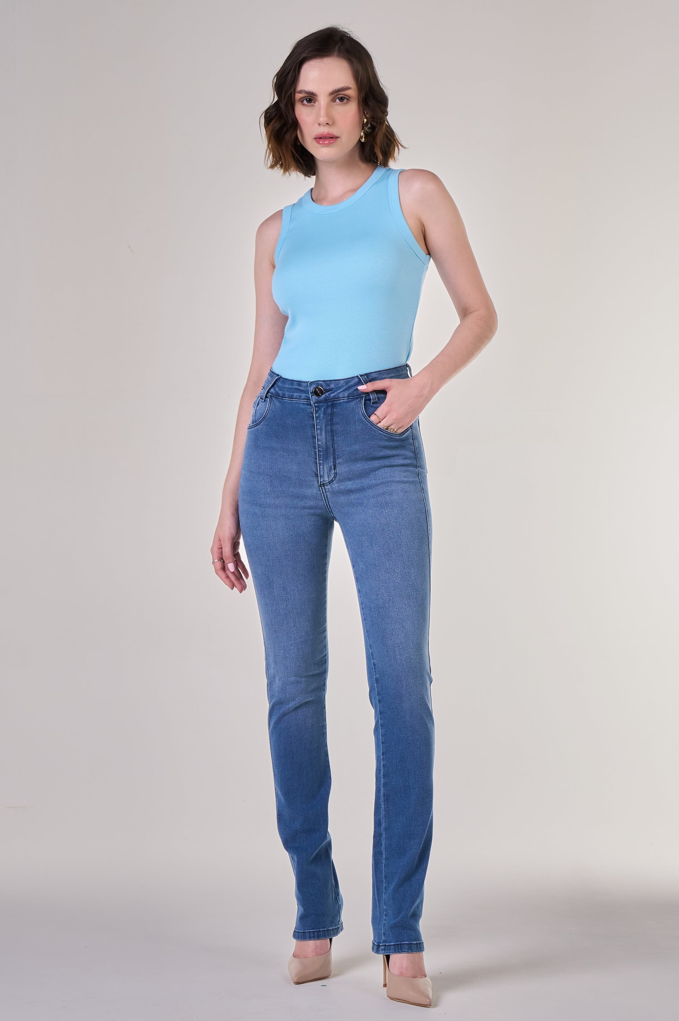 Calça Jeans Reta Feminina F24072 - Oxiblue Jeans