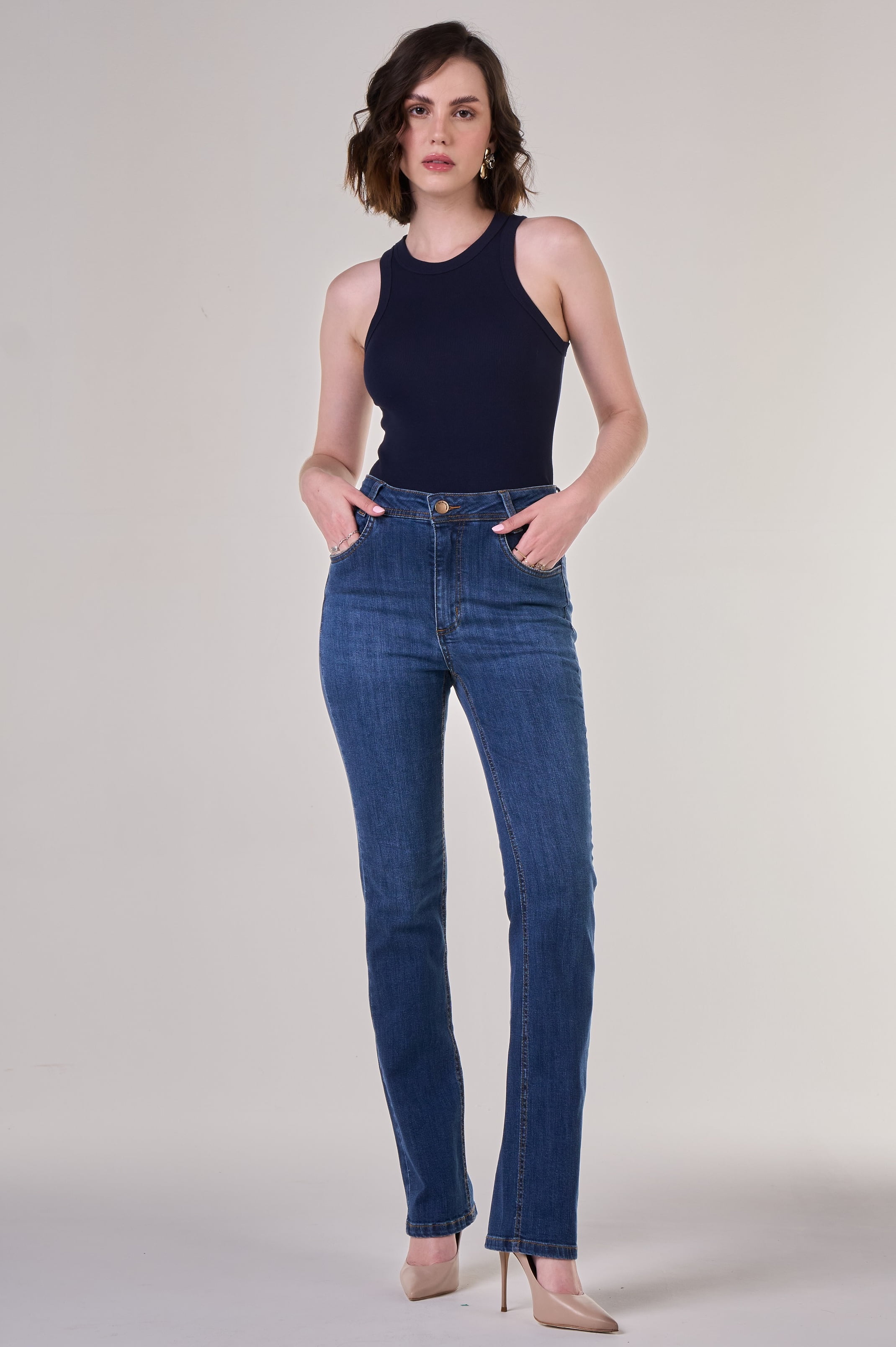 Calça Jeans Reta Feminina F24075 - Oxiblue Jeans