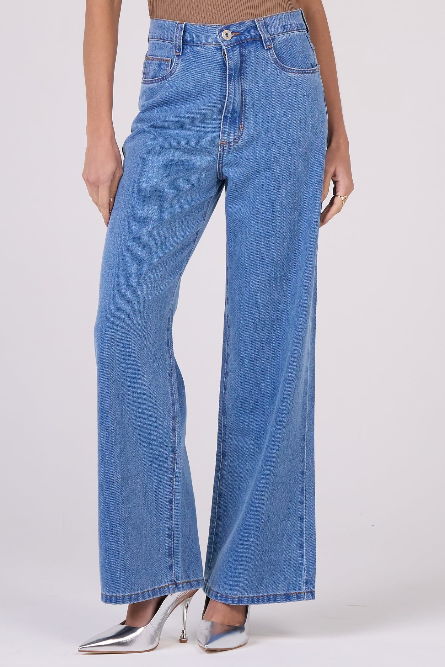 Calça Wide Leg Jeans Azul Claro F24100 - Oxiblue Jeans