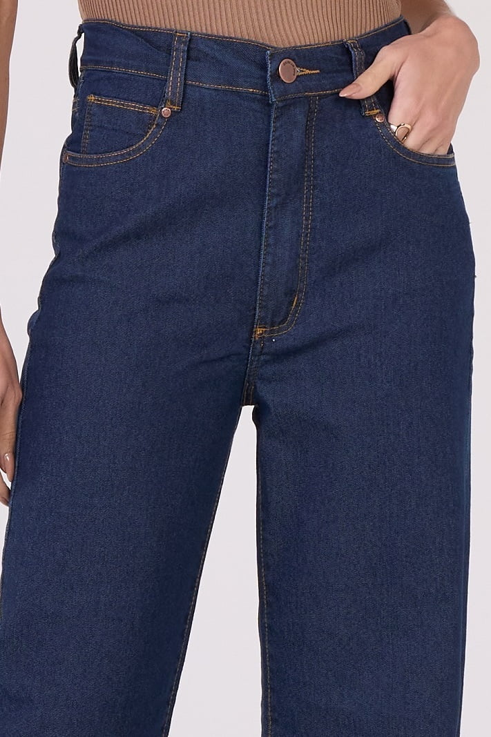 Calça Wide Leg Jeans Azul Escuro F2959 - Oxiblue Jeans