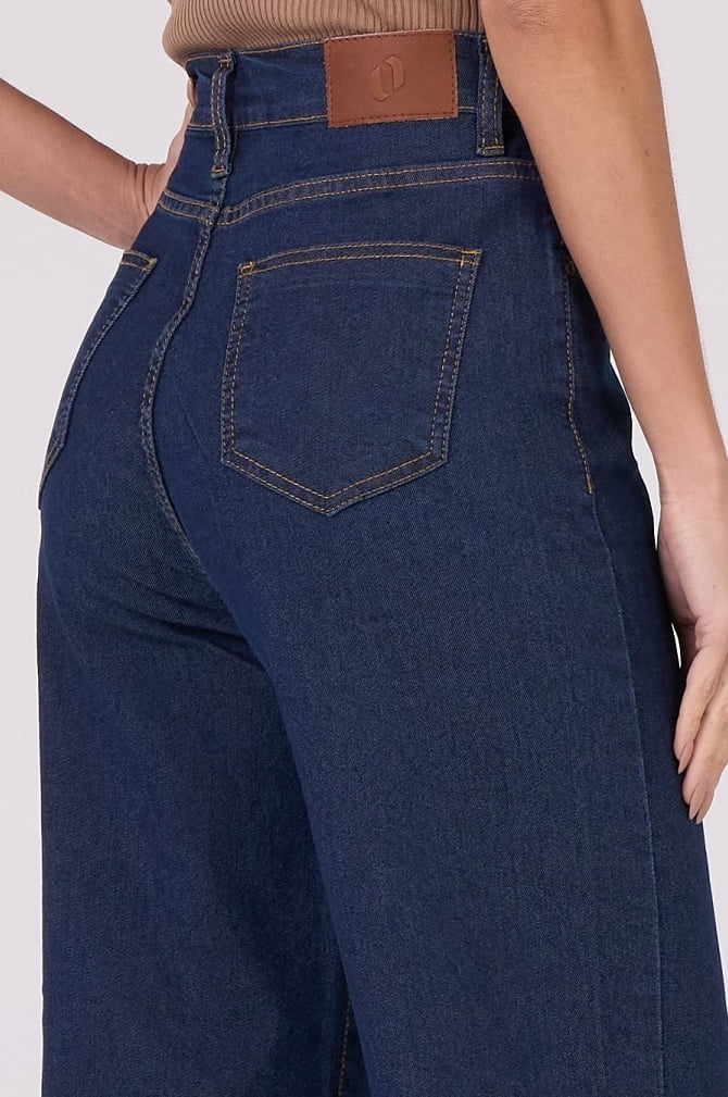 Calça Wide Leg Jeans Azul Escuro F2959 - Oxiblue Jeans