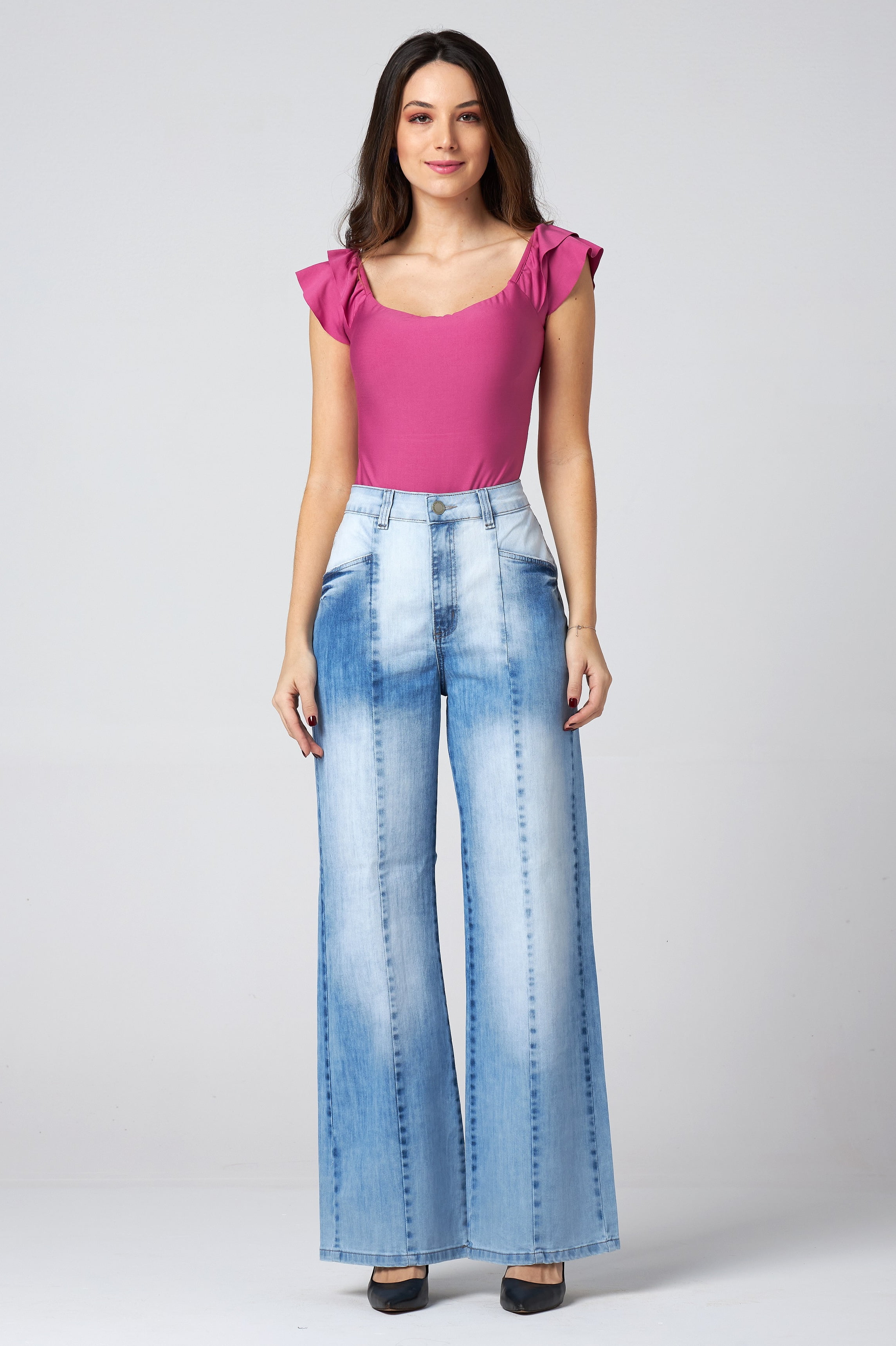 Calça Wide Leg Jeans Claro F2826 - Oxiblue Jeans