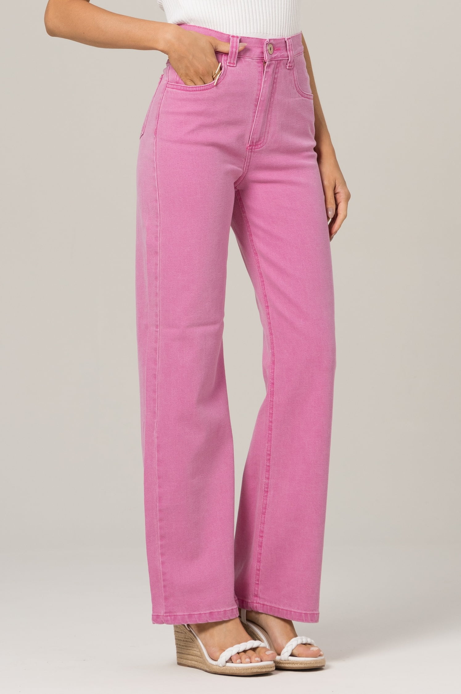 Calça Wide Leg Rosa com Caimento Perfeito e Corfortável