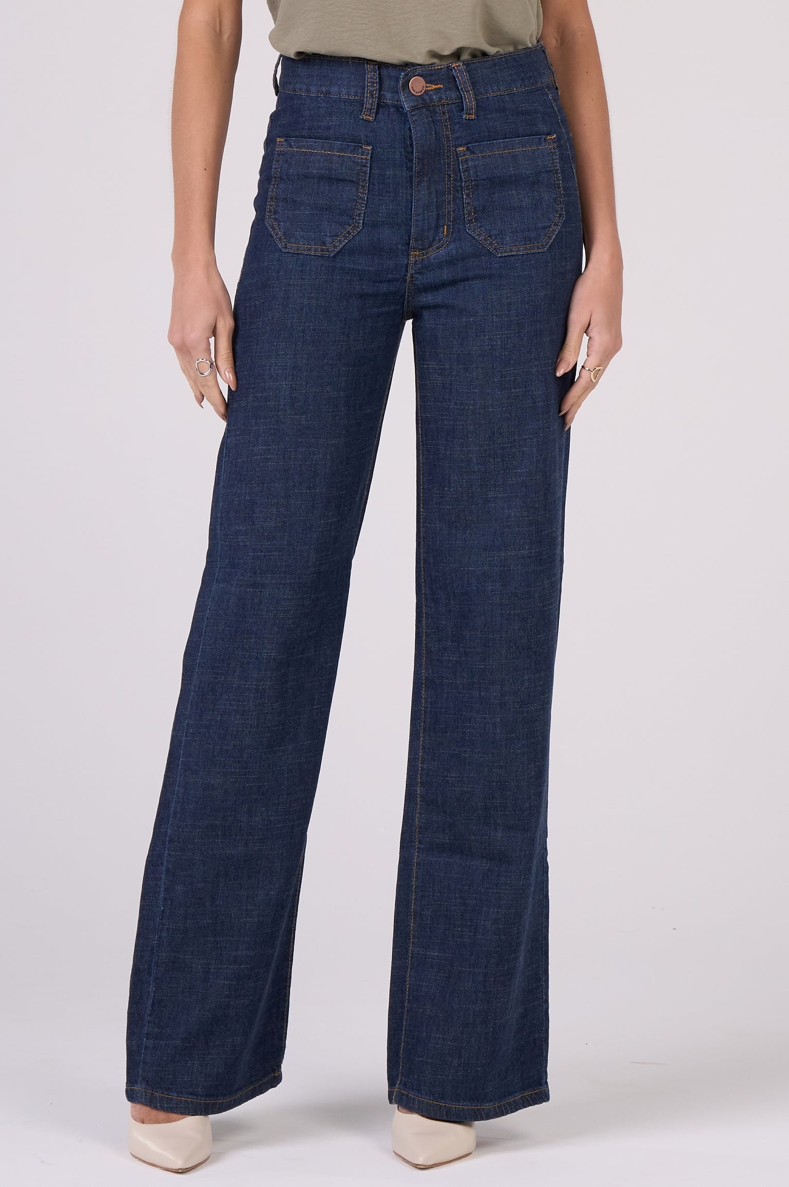 Calça Wide Leg Jeans com Linho F24103 - Oxiblue Jeans